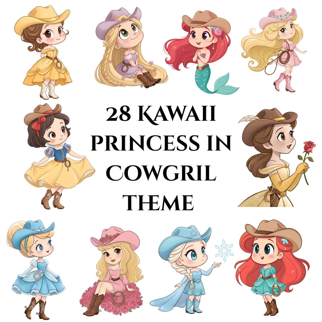 Princess PNG Bundle Cowgirl Princess PNG Bundle, Kawaii Baby Princess ...
