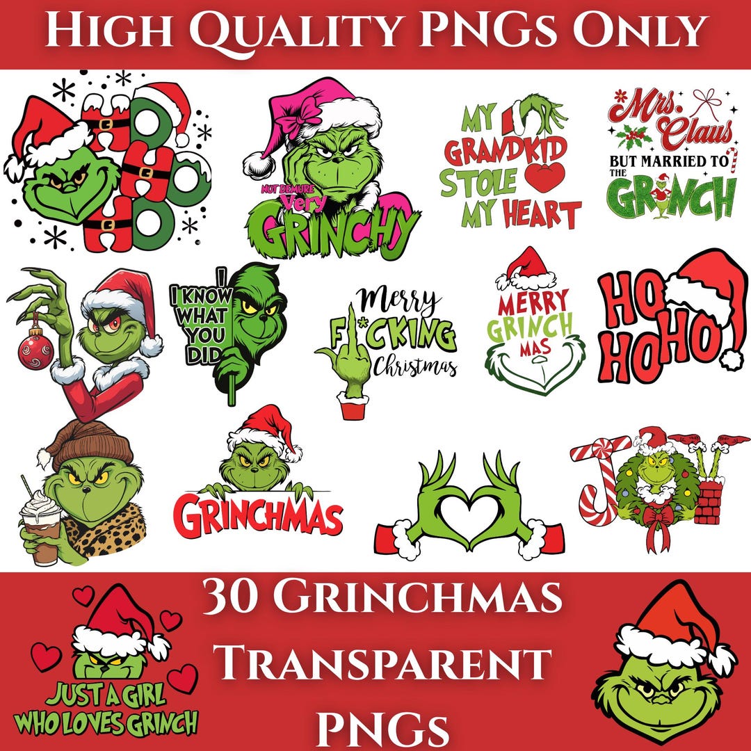 Grinch Face Fanart PNG Bundle, Christmas Grinch PNG, Printable Grinch ...