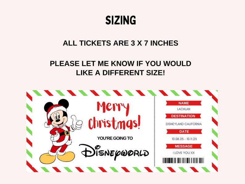 Christmas Surprise Disneyland Ticket | Disneyworld Ticket | Editable ...