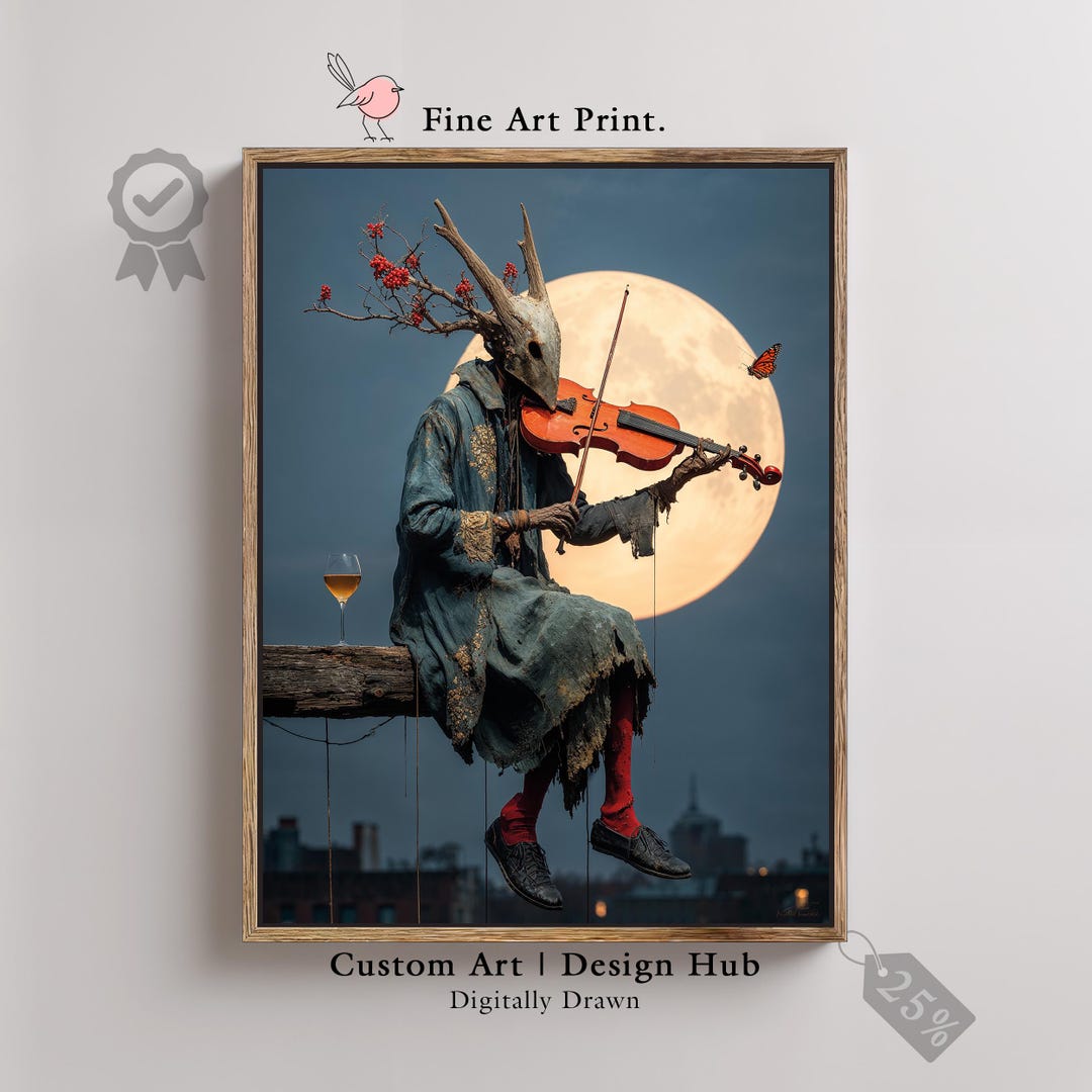 Surreal Gothic Art Print: Masked Violinist Under Moon (digital Download ...