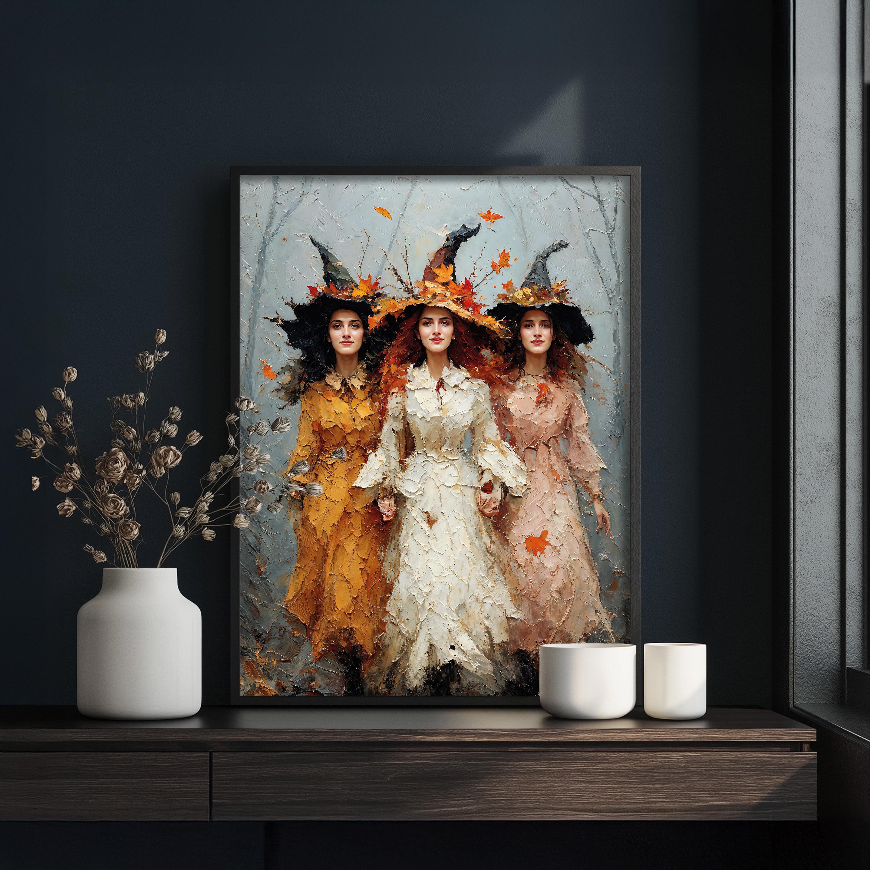 Gothic Witches Halloween Art Print: Spooky Autumn Decor (digital ...