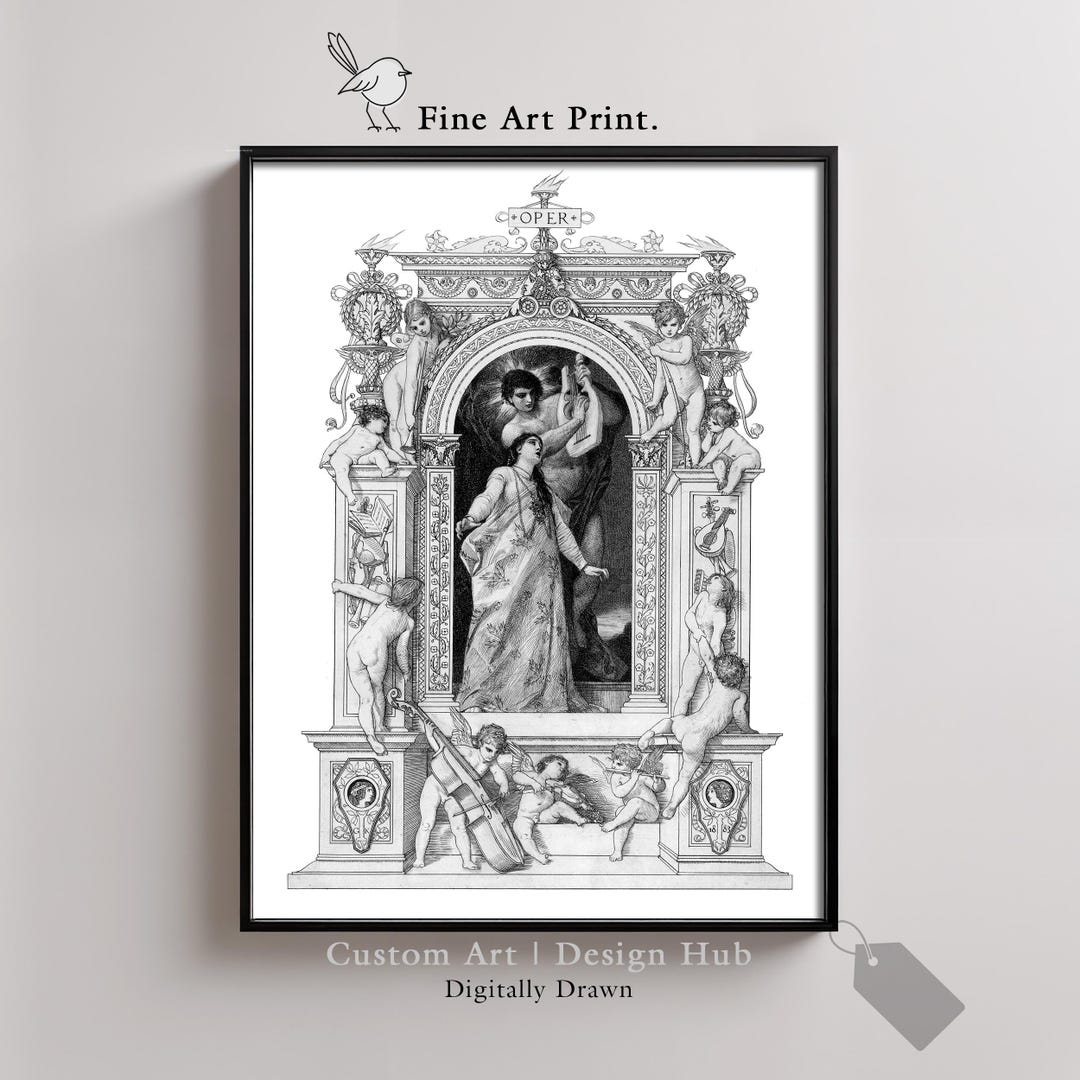 Antique Opera Engraving, Vintage Allegorical Wall Art Print, Classical ...
