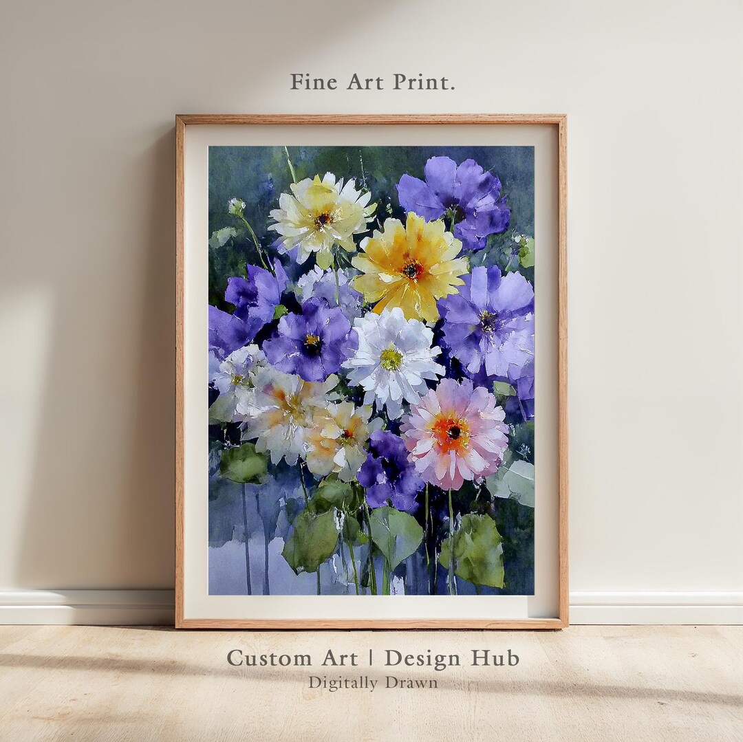 Watercolor Poster With Colorful Wildflowers, Botanical Floral Wall Art ...