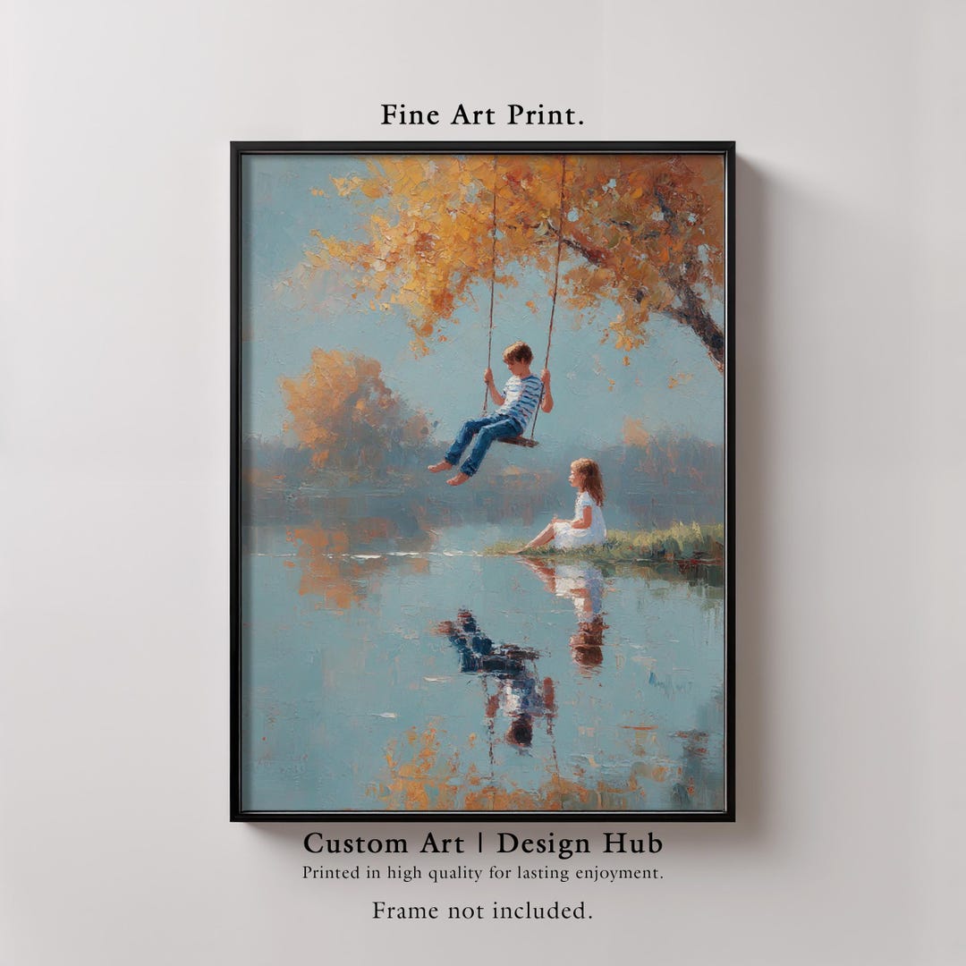 Autumn Impressionist Print: Children by Lake, Nostalgic Landscape - Etsy