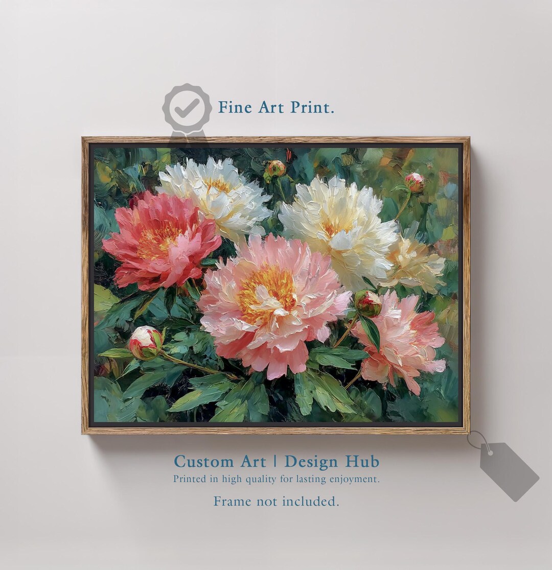 Peony Flower Art Print: Vintage Botanical, Impressionist Garden ...