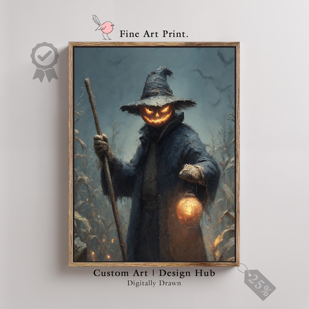 Creepy Scarecrow Jack O'lantern Print: Gothic Halloween Cornfield Decor ...