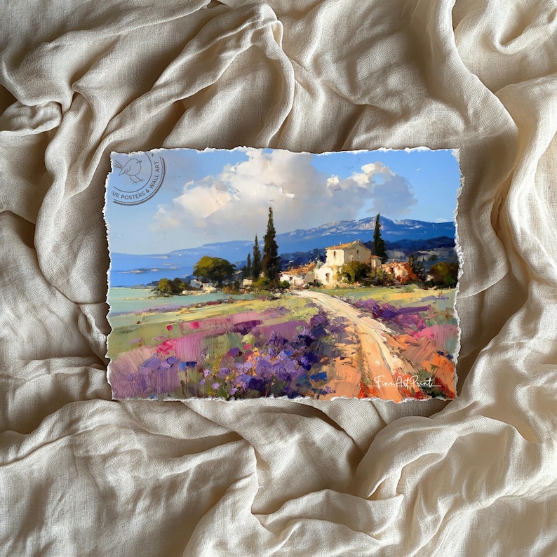 Coastal Lavender Village Fine Art Print, Mediterranean Pathway Seaside ...