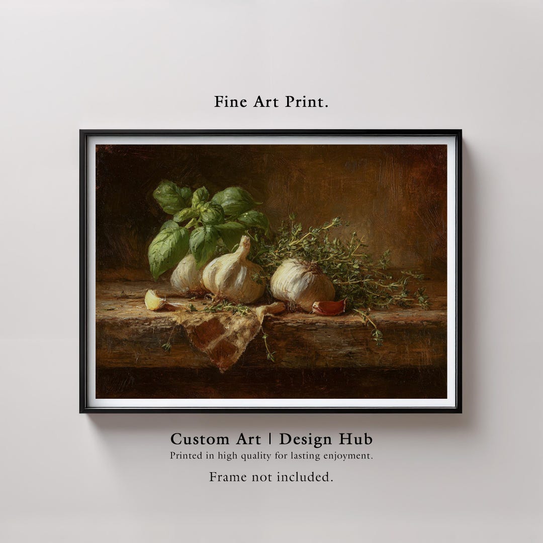 Rustic Kitchen Herb Still Life Art Print: Vintage Farmhouse Decor ...