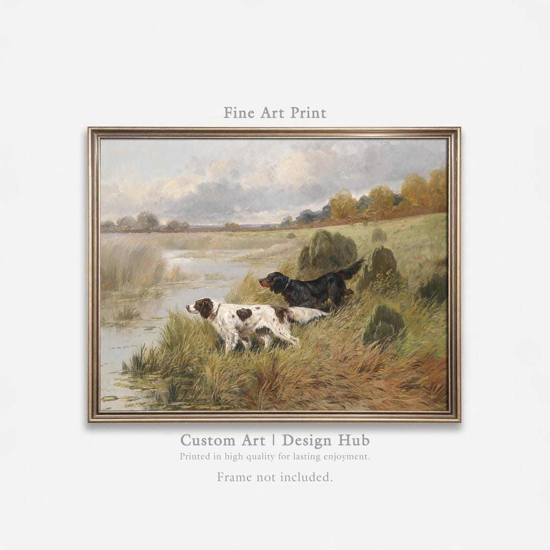 Hunting Dogs Landscape Oil Painting Print | Setters by the River in ...