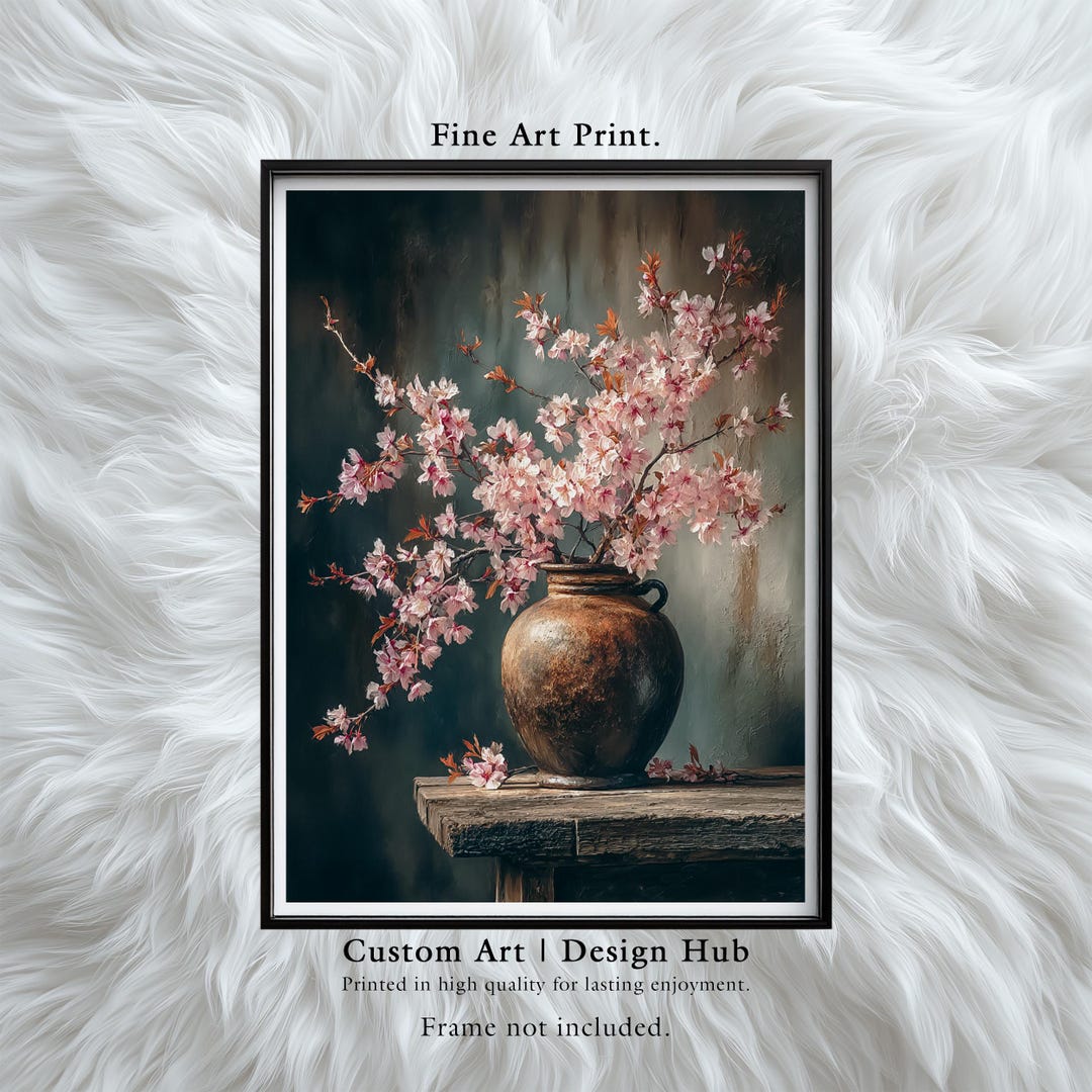 Cherry Blossom Print: Rustic Vase Still Life - Cottagecore Wall Art - Etsy