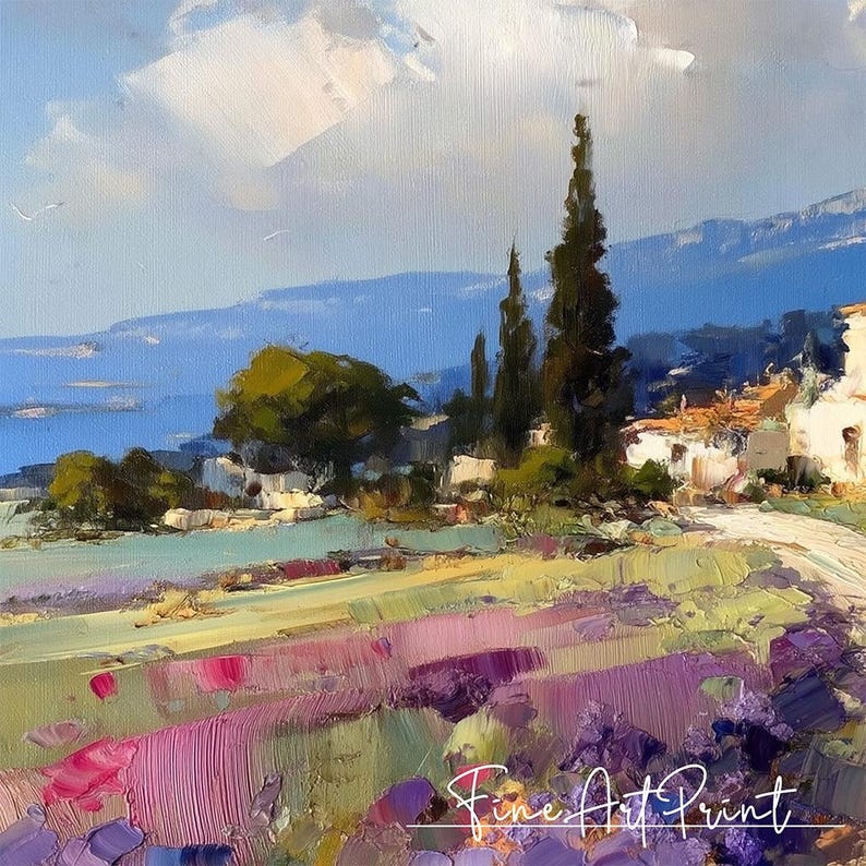 Coastal Lavender Village Fine Art Print, Mediterranean Pathway Seaside ...