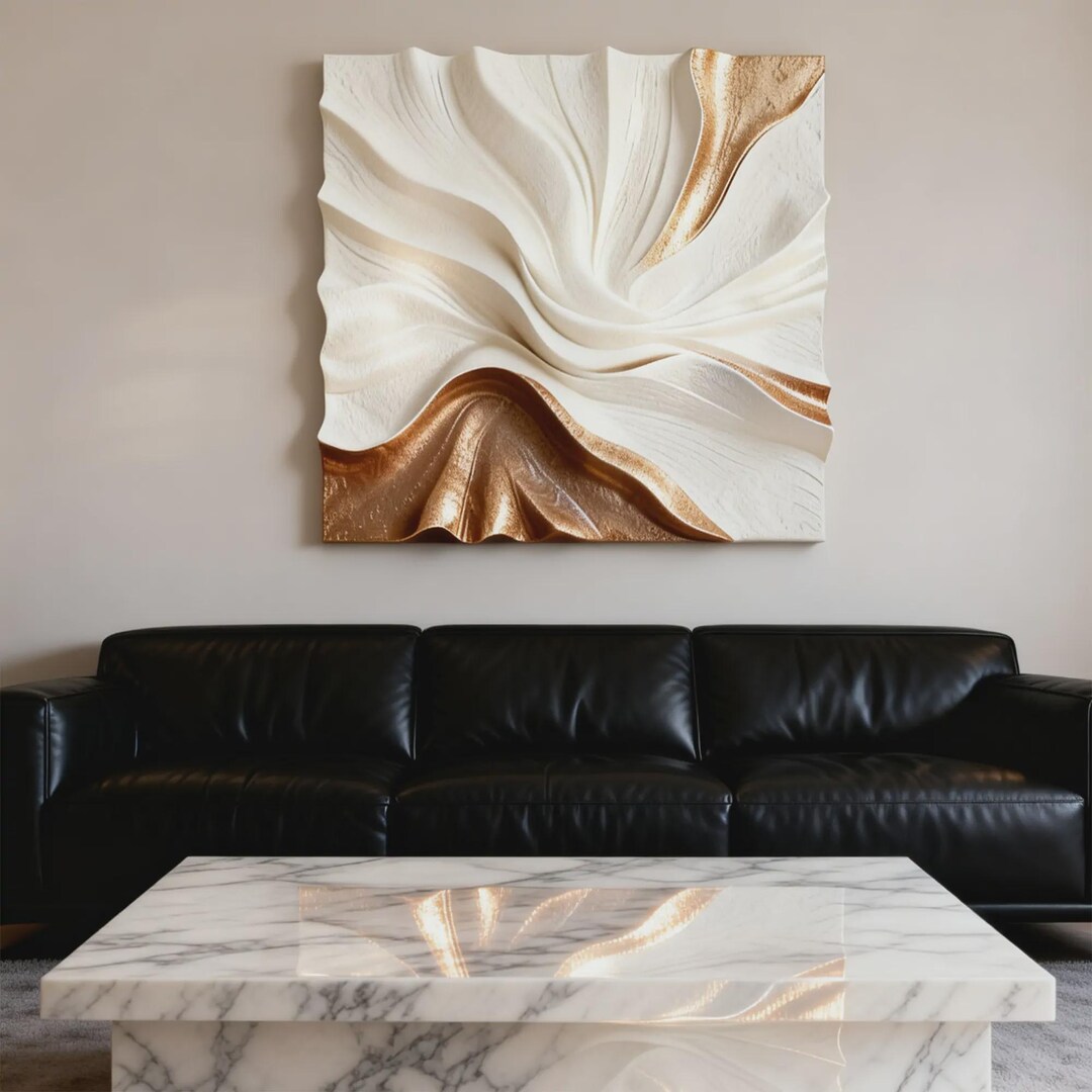 3D Textured Wave Wall Relief Sculpture, White Gold Abstract Artwork - Etsy