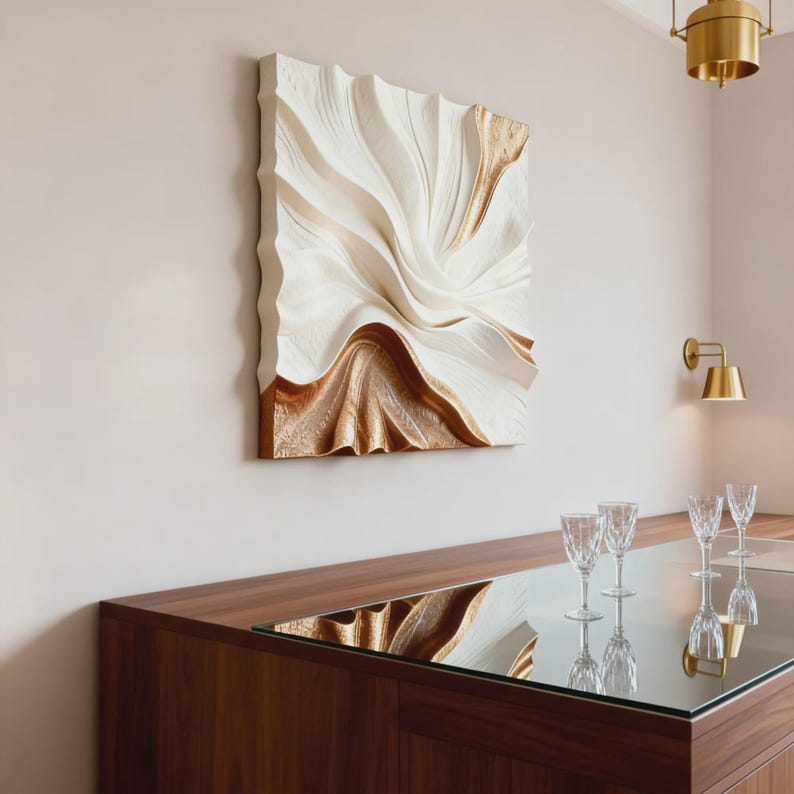 3D Textured Wave Wall Relief Sculpture, White Gold Abstract Artwork - Etsy