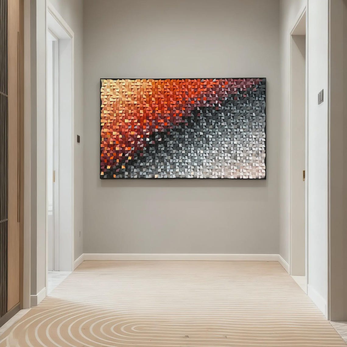 Handmade 3D Wood Mosaic Wall Art, Color Gradient Geometric Cube ...
