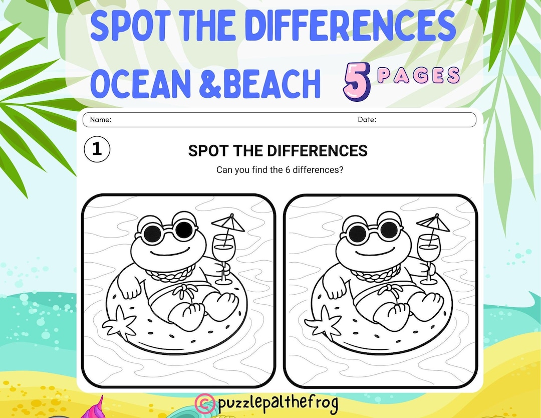 Ocean & Beach Spot the Difference Puzzles – Printable Activity Pack (5 ...