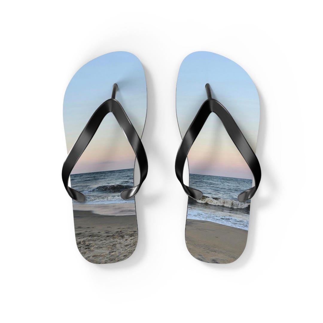 Beach Sunset Flip Flops, Summer Sandals, Vacation Footwear, Ocean Vibe ...