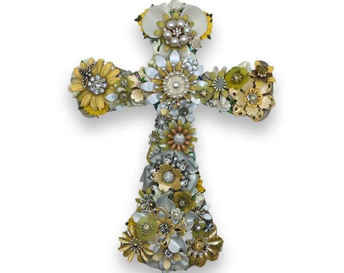 Cross, Lisa Maureen Jeweled Cross, Handmade Embellished Metal Flowers ...