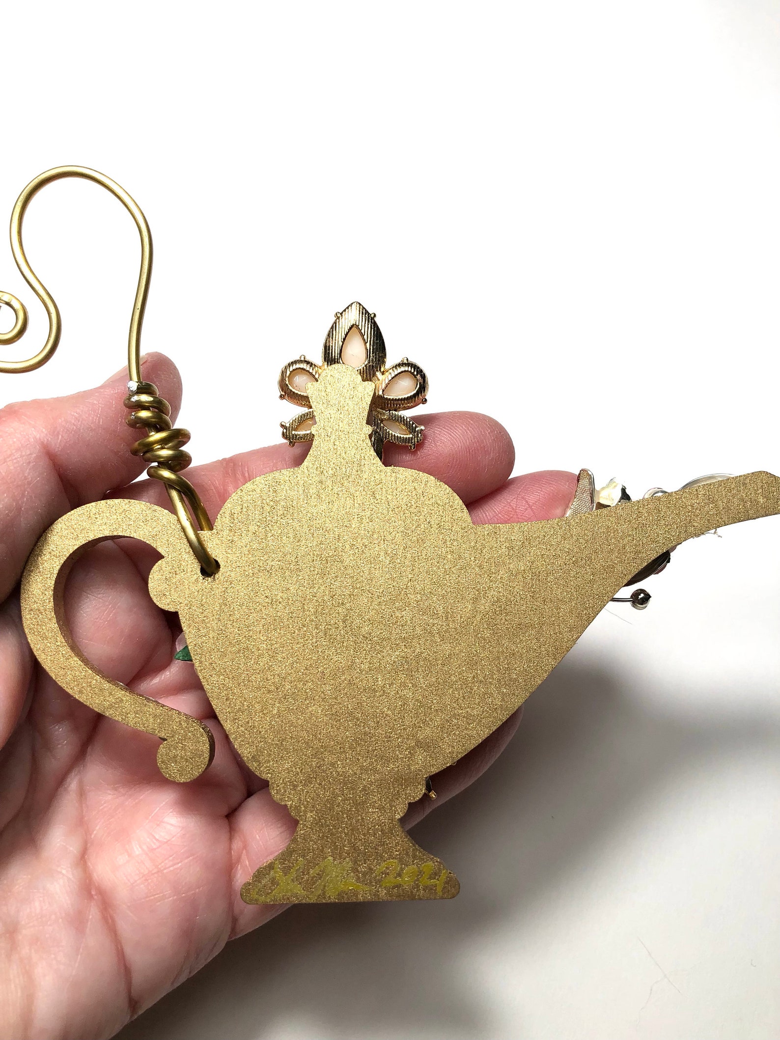 Jeweled Magic Lamp Ornament, Handmade Metal Flowers, Vintage Jewelry - Etsy