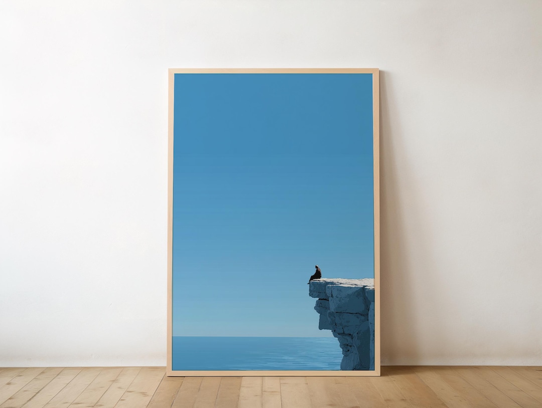 Ocean Cliff Wall Art – Minimalist Sea View Poster, Serene Coastal Print ...