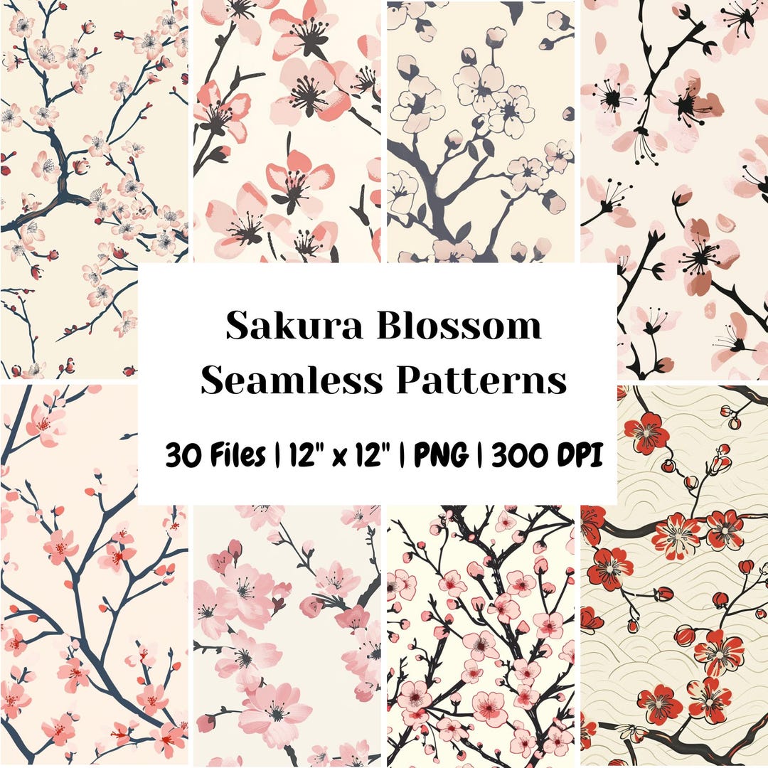 Sakura Cherry Blossom Digital Paper Pack, 30 Seamless Patterns ...