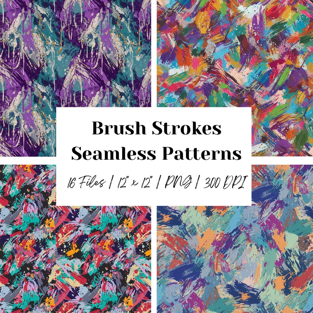 Colorful Brush Stroke Seamless Pattern, Abstract PNG Paper Pack (12x12 ...
