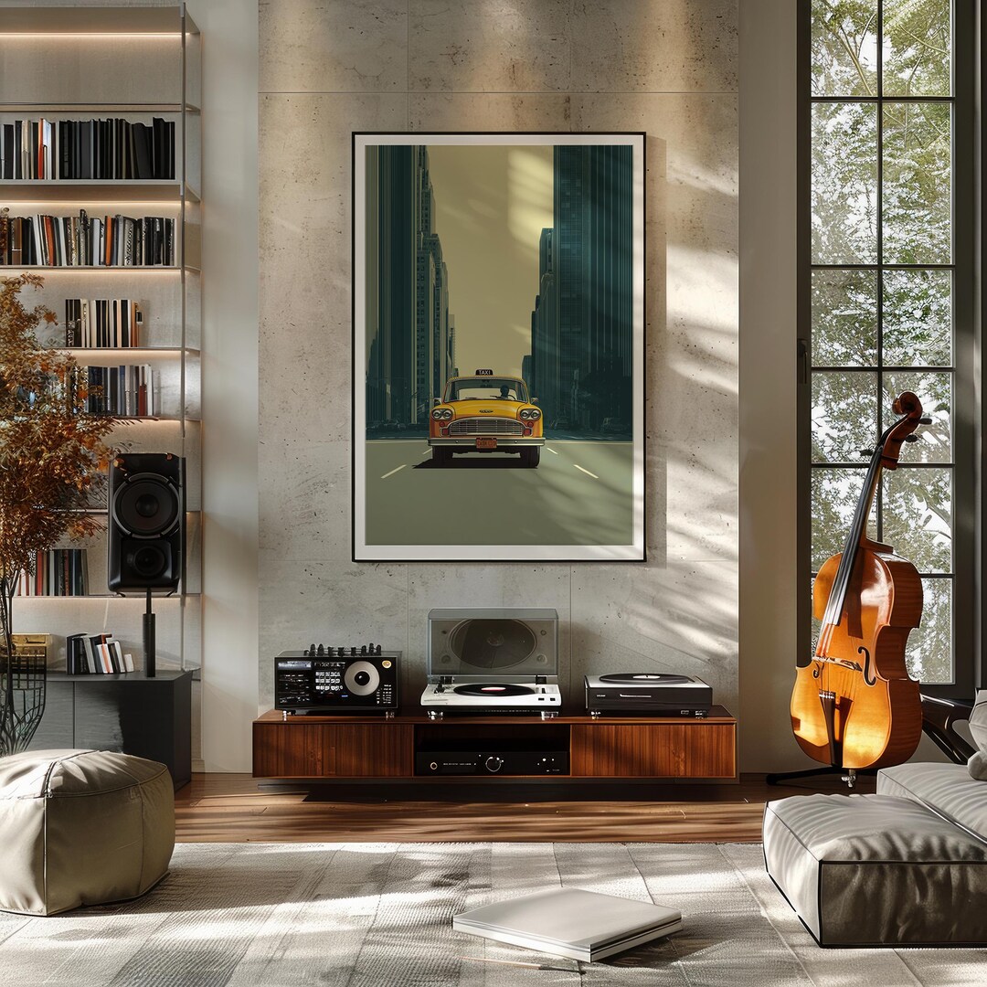Vintage New York City Taxi Wall Art – Retro Yellow Cab Poster, Urban ...