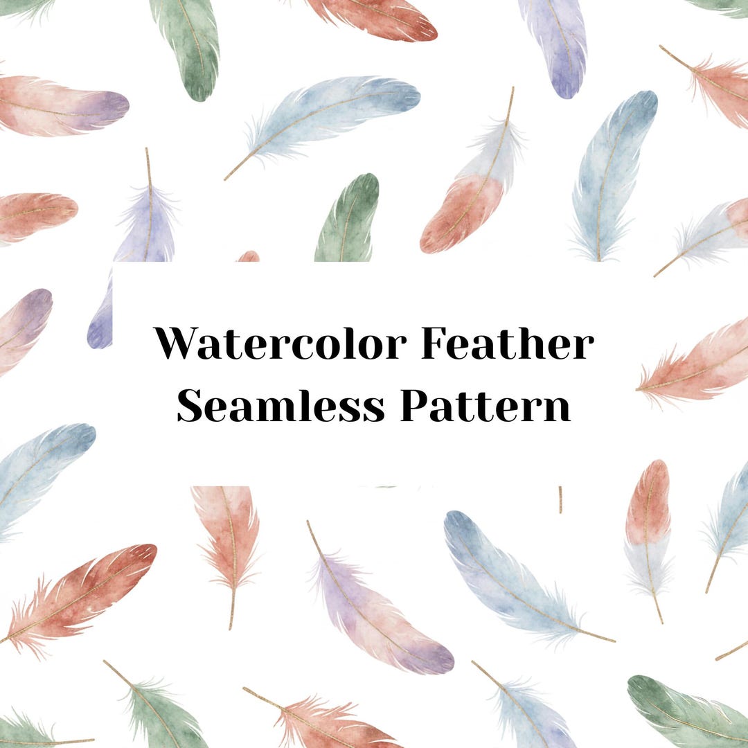 Watercolor Feather Seamless Pattern, Pastel Boho Digital Paper PNG ...