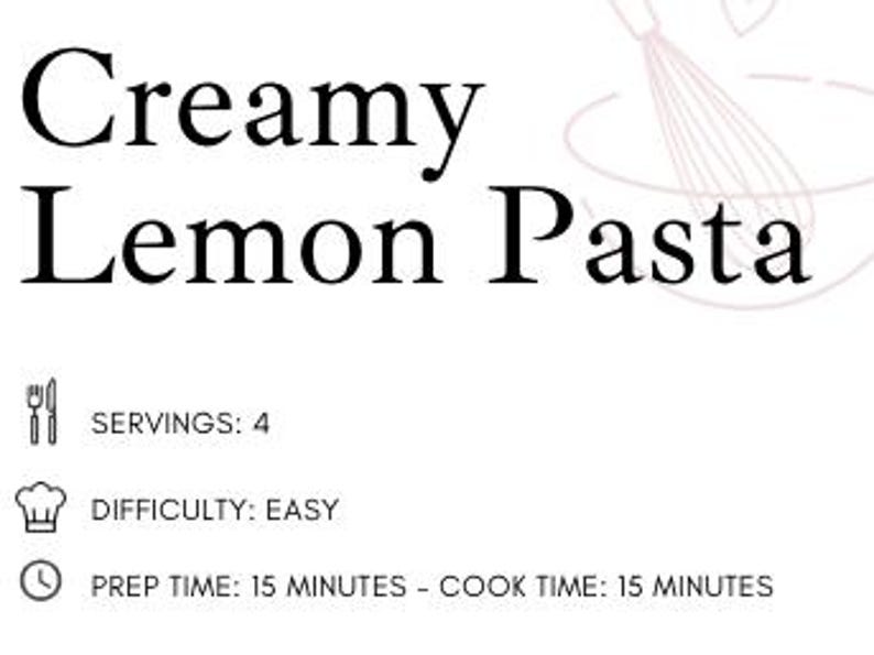 Creamy Lemon Pasta Recipe: Easy Italian Dinner (printable PDF Recipe ...