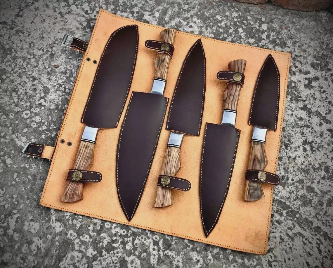 Handmade Damascus Steel Chef Set, Hand Forged Damascus Chef Set ...