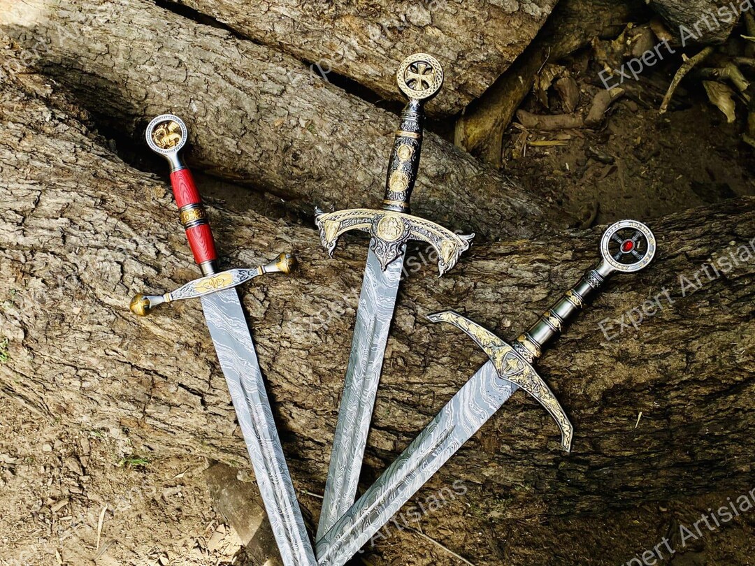Hand Forged Damascus Steel Templar Sword, Medieval Viking Sword With ...