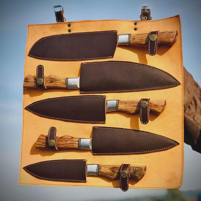 Handmade Damascus Steel Chef Set, Hand Forged Damascus Chef Set ...