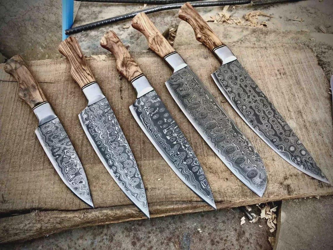 Handmade Damascus Steel Chef Set, Hand Forged Damascus Chef Set ...
