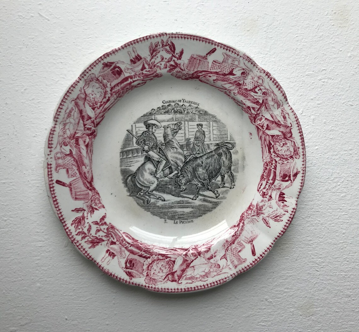 Antique French Talking Plates . Lebacqz & Bouchart . Matador . - Etsy