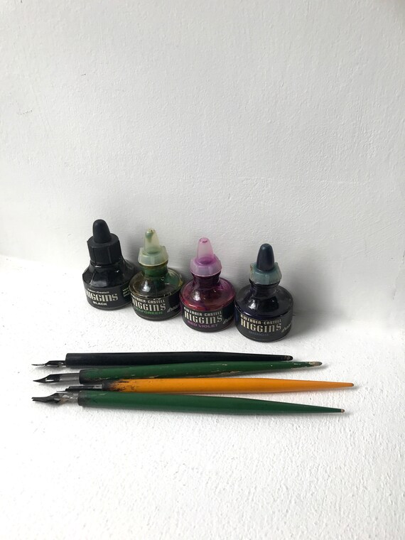 Higgins Ink Bottles Dip Pens & Nibs Collection . Indigo . Red | Etsy