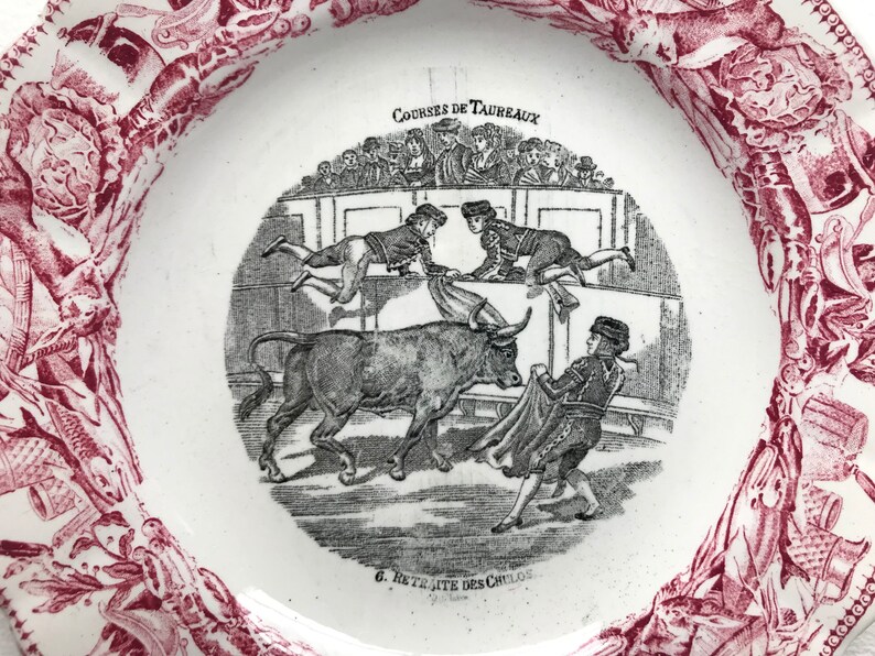 Antique French Talking Plates . Lebacqz & Bouchart . Matador . - Etsy