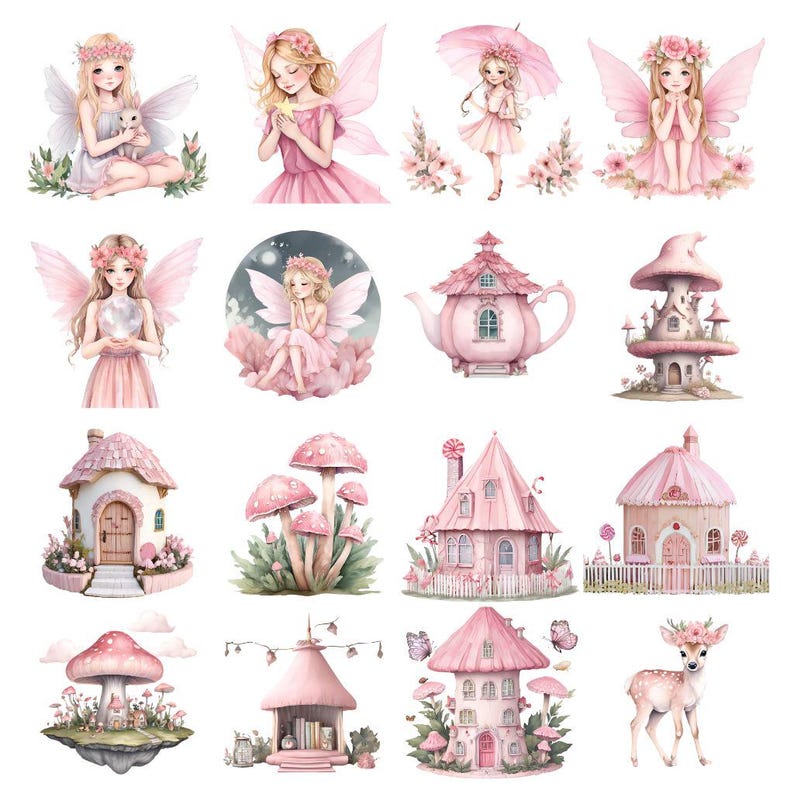 Watercolor Pink Fairy Clipart Bundle – 60 Pngs for Sublimation ...