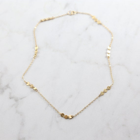 Dainty Minimal Circle Coin Disc Chain Choker Necklace 14K Gold | Etsy