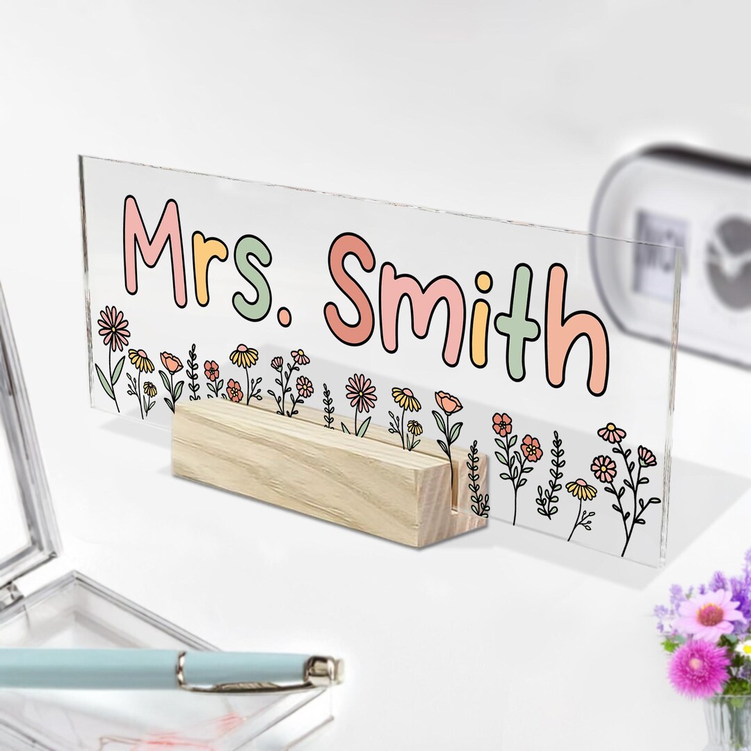 Custom Teacher Name Desk Sign Gift, Desk Sign Acrylic Plaque, Custom ...