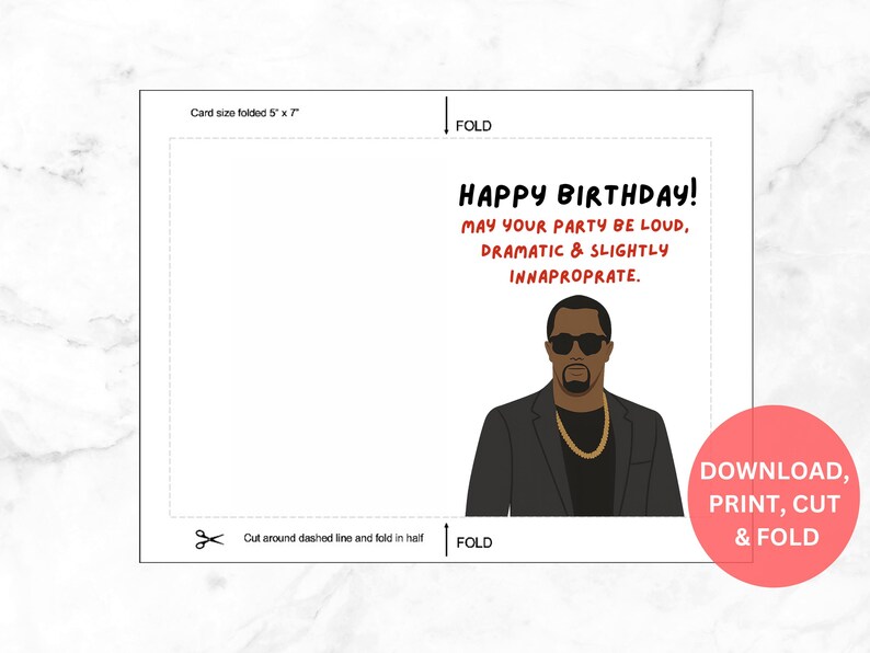 PRINTABLE Funny P-diddy Birthday Card, Puff Daddy Bday Card, Comedy ...
