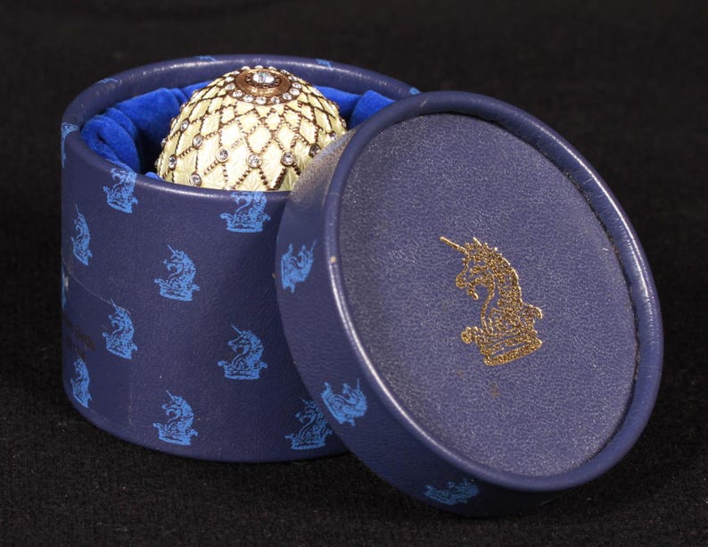 Alaster Enamels White Enamel Gold Embellished Egg - Vintage Metal ...
