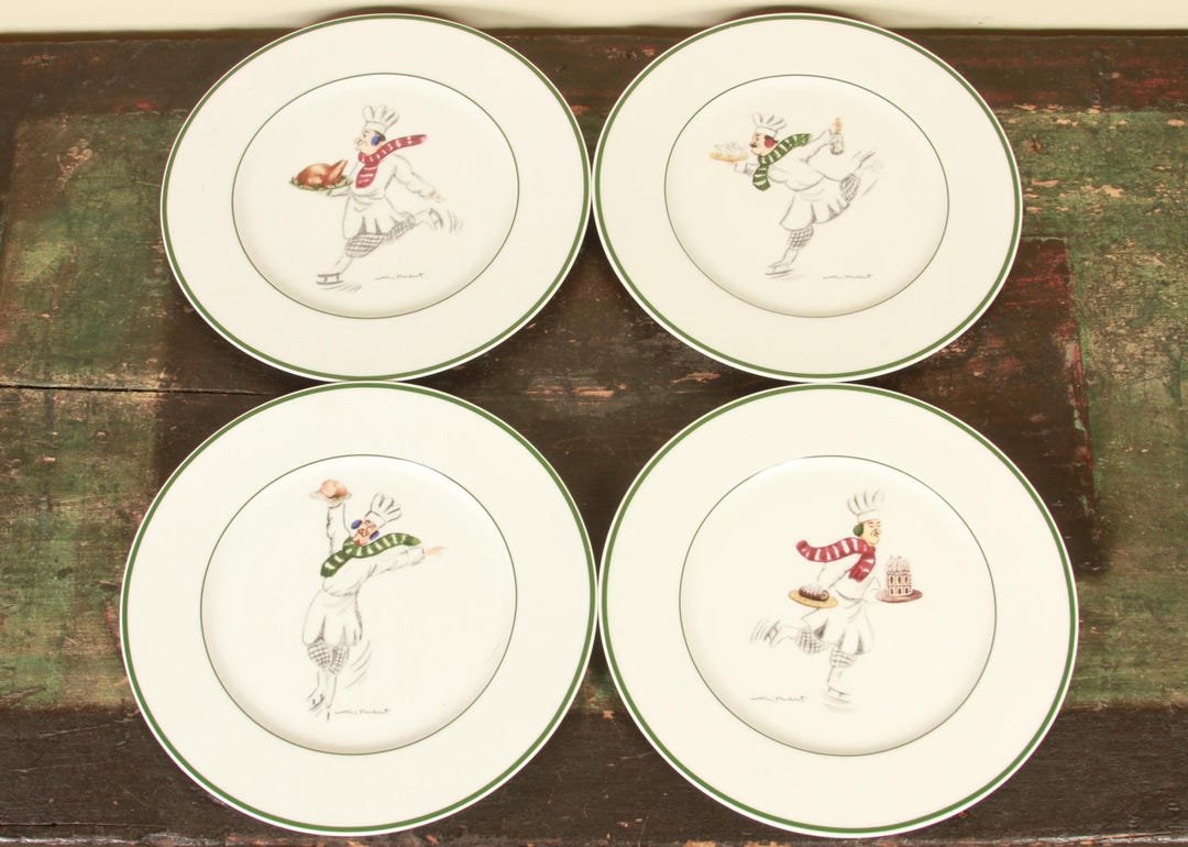 Guy Buffet Skating Chef Dinner Plates - Set of 4 - Vintage Ceramic ...