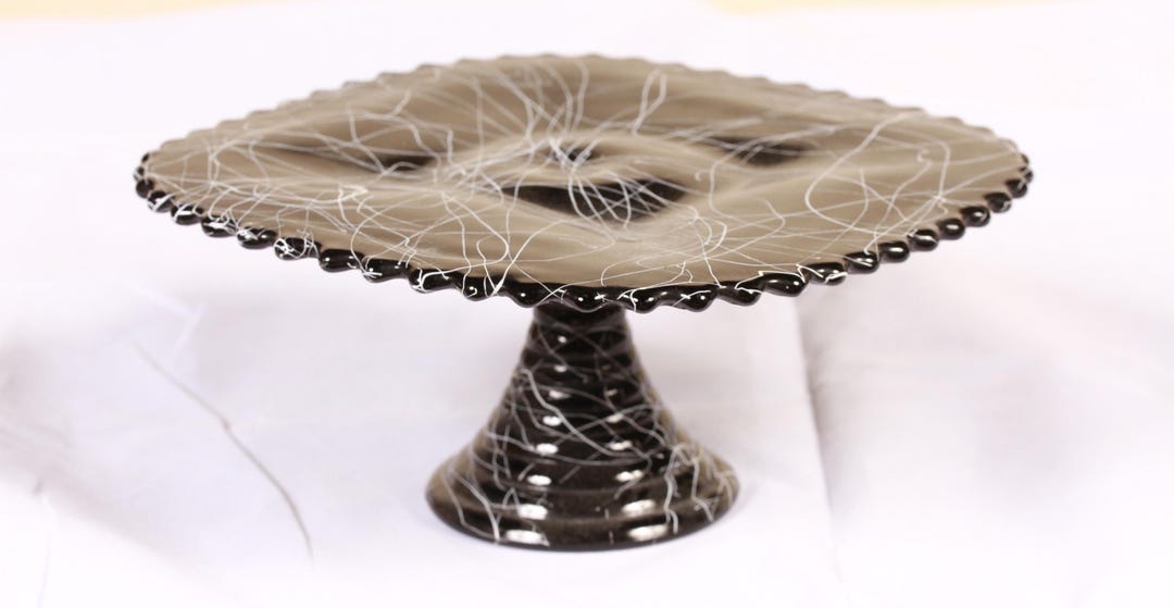 Smith Glass Company Black Confetti Ware Pedestal Dessert Cake Stand ...