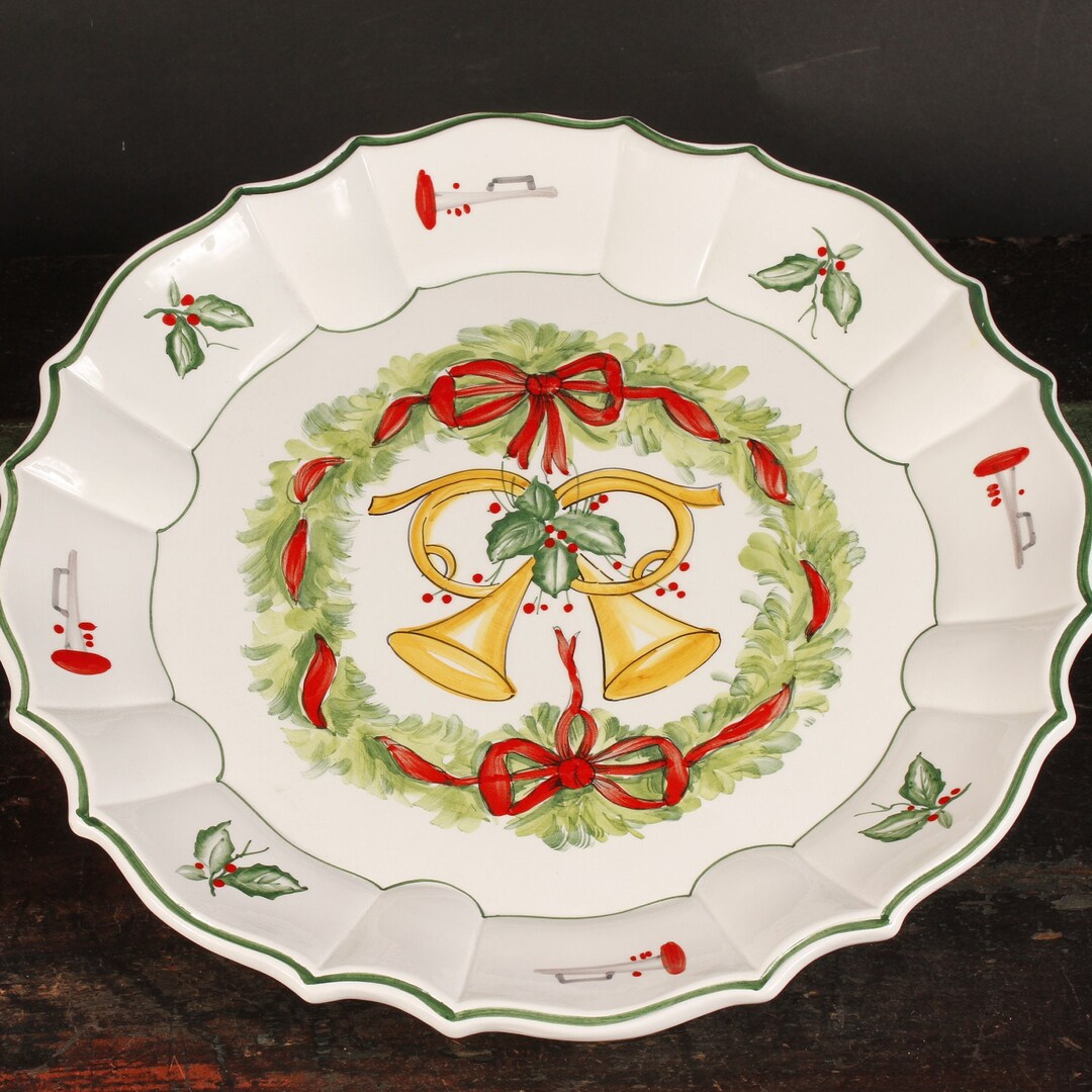 Italian Wreath Brass Horns Christmas Platter - Vintage Christmas ...