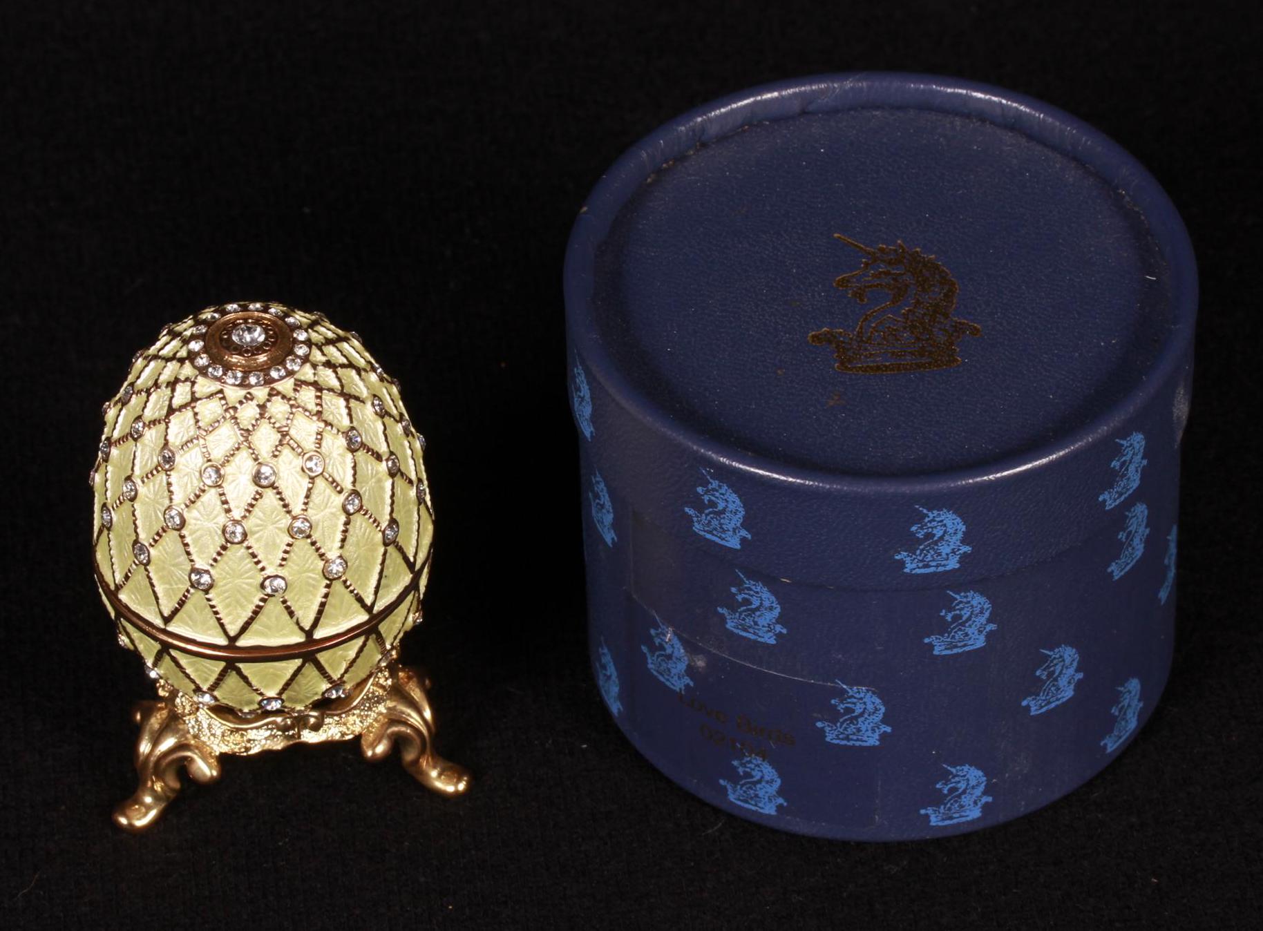 Alaster Enamels White Enamel Gold Embellished Egg - Vintage Metal ...