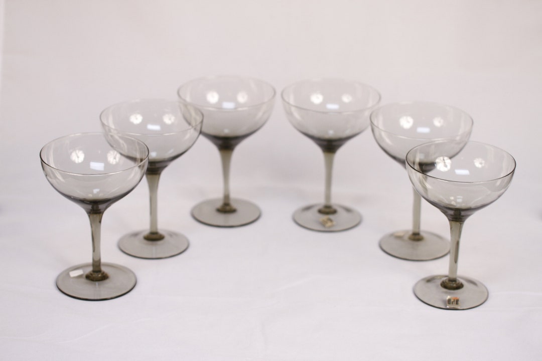 Mid Century Modern Smokey Gray Glass Coupe Champagne - Set of 6 ...