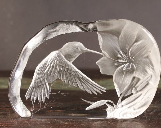 Dartington Crystal Hummingbird Paperweight - Vintage Glass Collectible ...