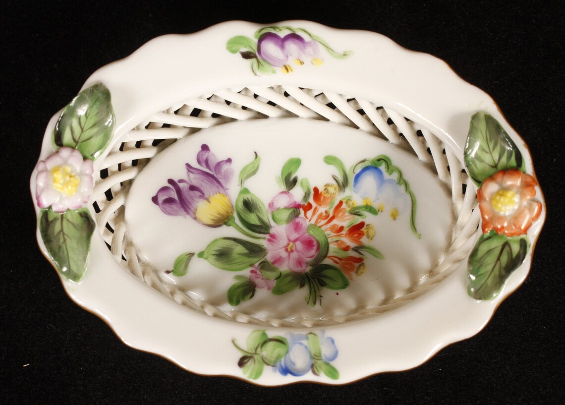 Herend Printemps Pattern Floral Oval Trinket Dish - Vintage Ceramic ...