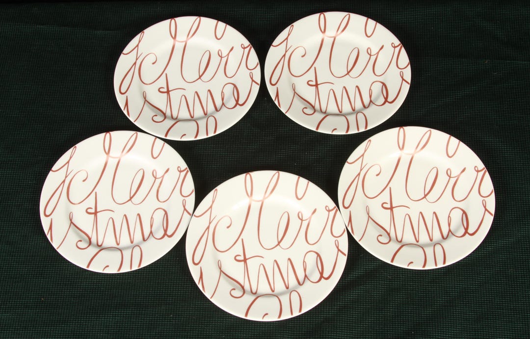 10 Strawberry Street Christmas Script Salad Dessert Plates - Set of 5 ...