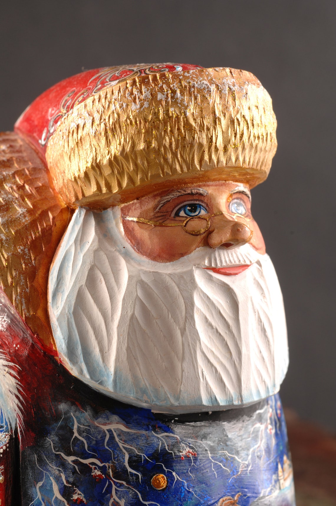 Russian Blue Winter Scene Father Frost Santa Claus - Vintage Christmas ...