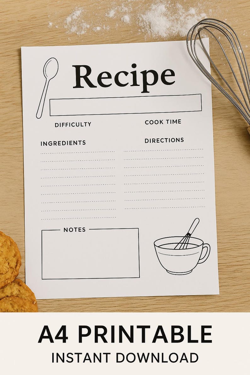 Printable Baking Recipe Card | Kitchen Recipe Template | Aesthetic ...
